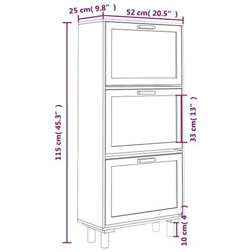 VRAXO Shoe Cabinet Brown 20.5"x9.8"x45.3" Engineered Wood&Natural Rattan,Shoe Racks & Organizers-46.2lbs