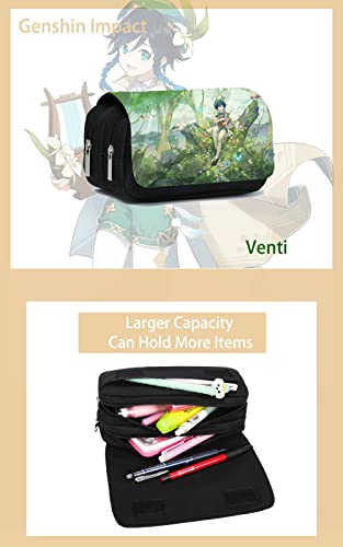 Pencil Case Genshin Impact Big Capacity Pencil Pouch,kawaii Large Storage High Capacity Bag for with Zipper Office College School Durable Pen Carrying Case (Venti)