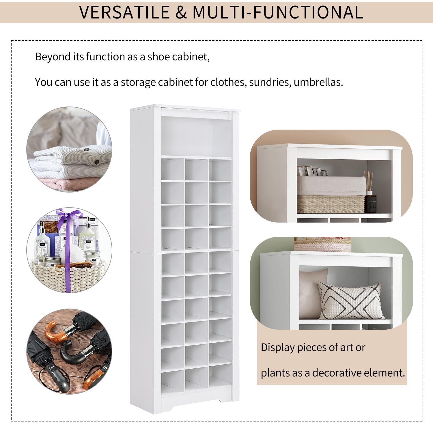 Bellemave Shoe Cubby Storage Organizer Cabinet 30 Shoe Cubby Console Wood Shoe Cabinet, White