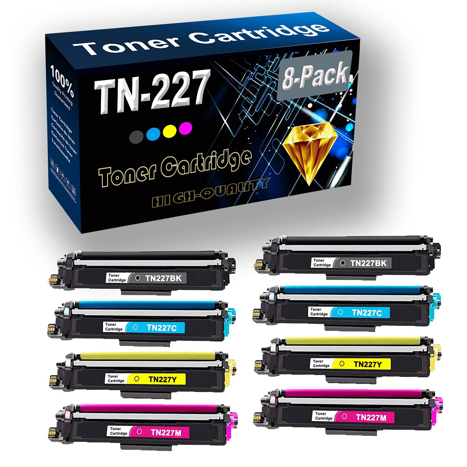 Kolasels 8-Pack (2BK+2C+2Y+2M) Compatible Color Toner Cartridge Replacement for TN227 TN-227BK TN-227C TN-227Y TN-227M Printer Cartridge use for HL-L3210CW HL-L3230CDW HL-L3270CDW Printer