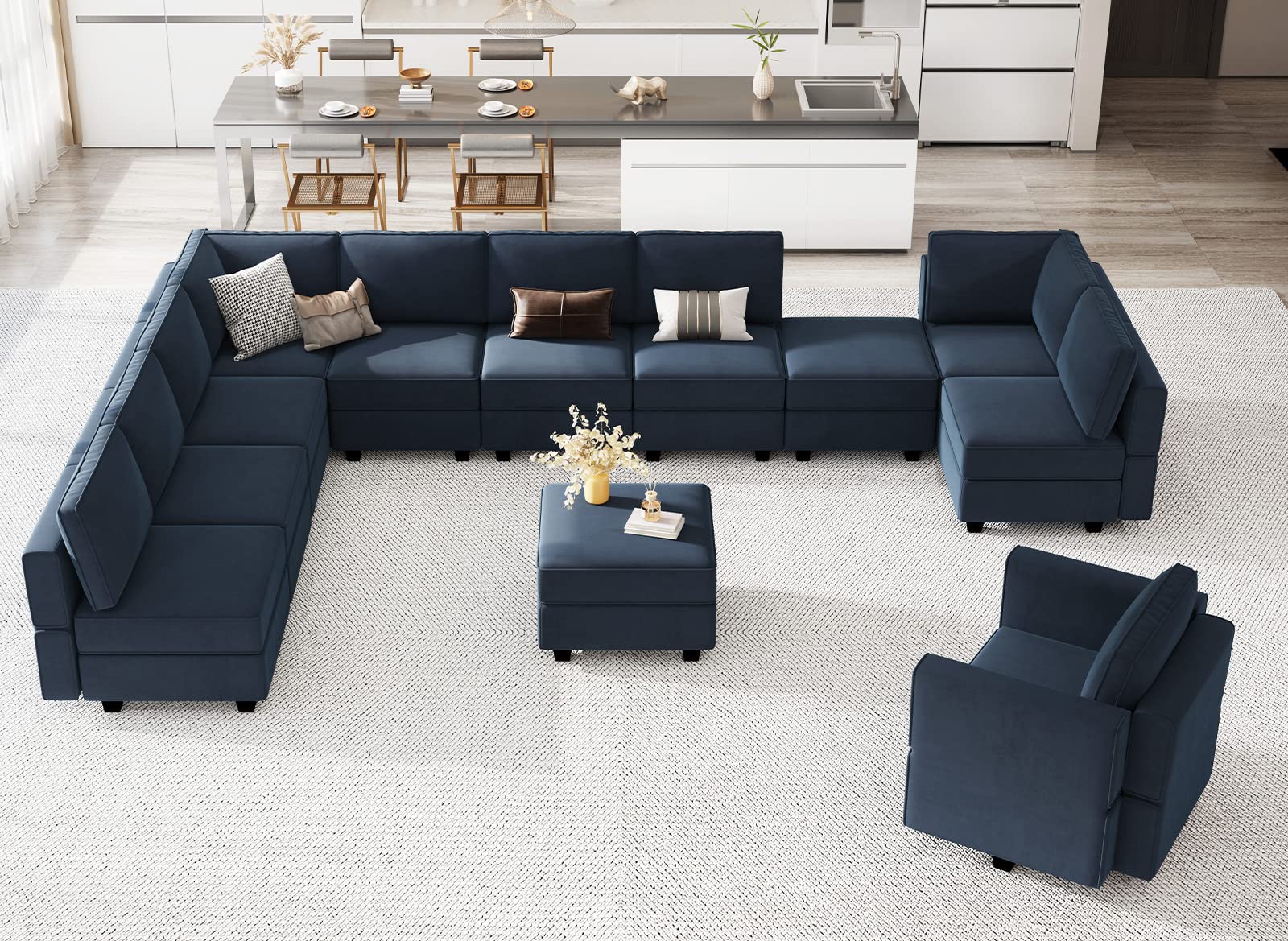 Belffin Modular Sectional Sofa with Ottomans Velvet Oversized U Shaped Sofa Couch with Storage Seats Sofa Set with Reversible Chaise Velvet Blue…