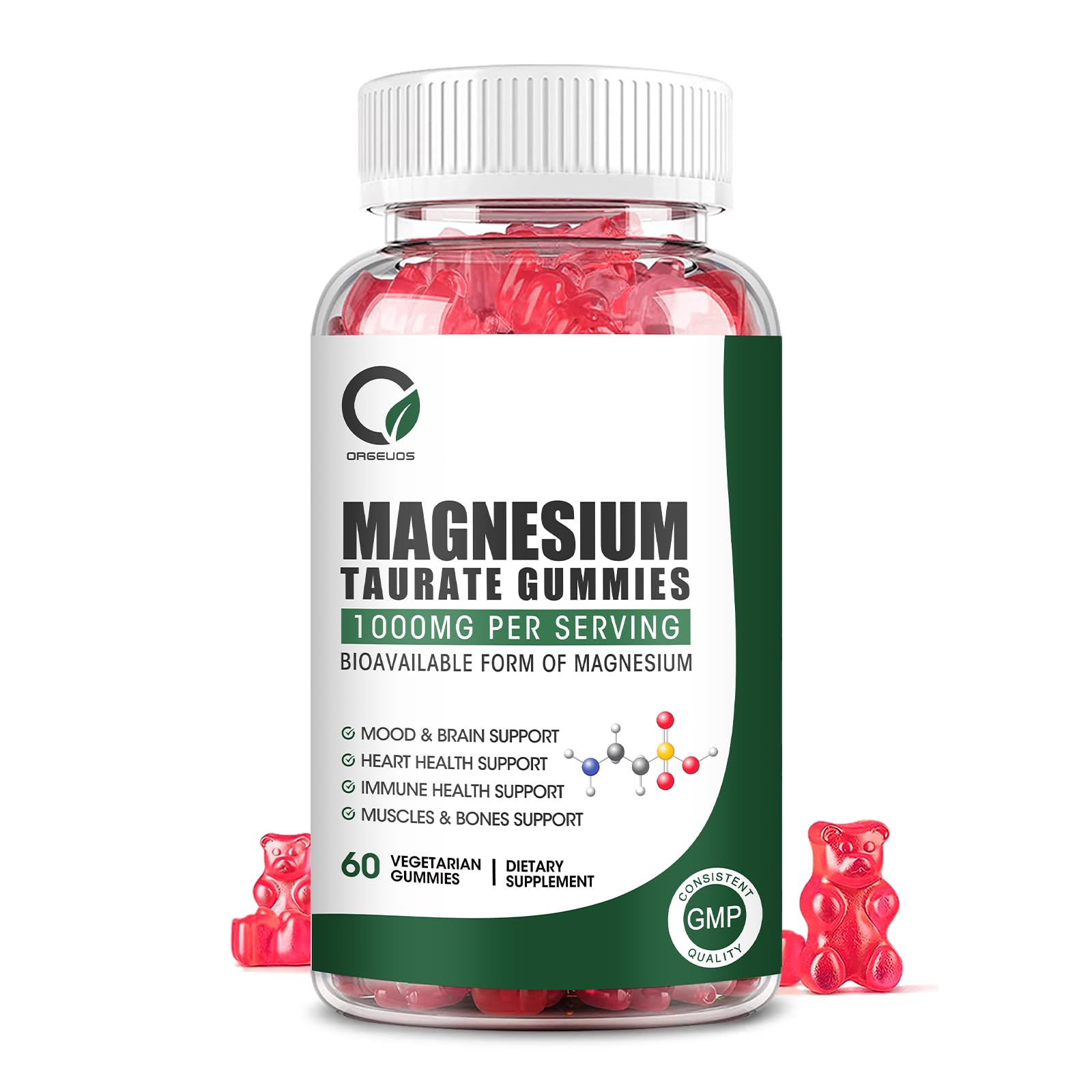 Magnesium Taurate Gummies with Magnesium Taurate, Magnesium Glycinate & Magnesium Citrate-for Heart Health, Muscles Function, Mood Support-Vegetarian, Non-GMO