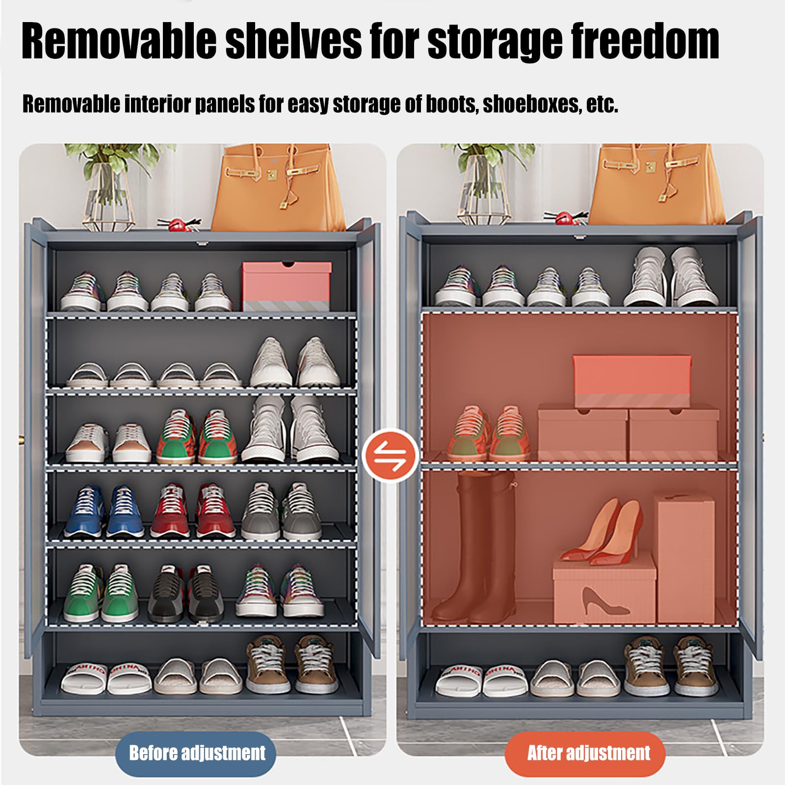 KONGKUNI Bamboo Shoe Cabinet with Doors, 8-Tier Shoe Storage Organizer with Adjust Shelves,Freestanding Shoe Rack,Wooden Shoe Cabinet for Entryway,Closet,Hallway
