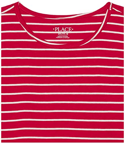 The Children's Place,Long Sleeve Striped Basic Layering Tee,Classic Red,Medium (7/8)