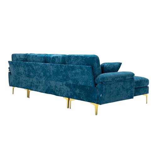 i-POOK 114.42" Polyester U Shaped Sectional Couch, 4 Seat Convertible Sofa with Removable Ottoman and 6.3" Thick Soft Cushion, Deep Seat Comfy Couches for Living Room, Teal Blue