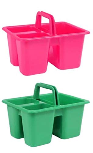 Kids Arts & Crafts Small Plastic Caddies with Handles, 3 Compartments, Assorted Colors 4-ct Set