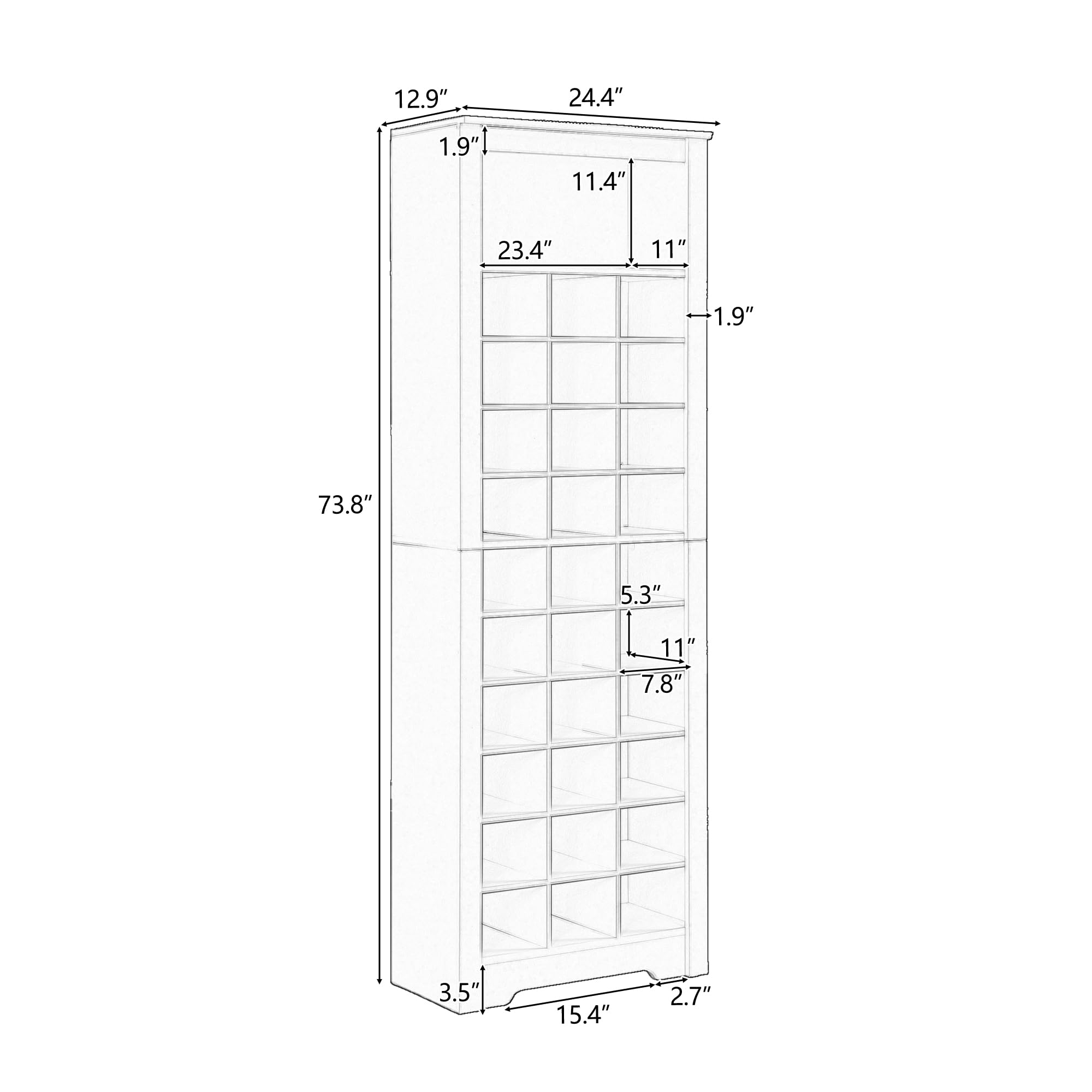 Bellemave Shoe Cubby Storage Organizer Cabinet 30 Shoe Cubby Console Wood Shoe Cabinet, White