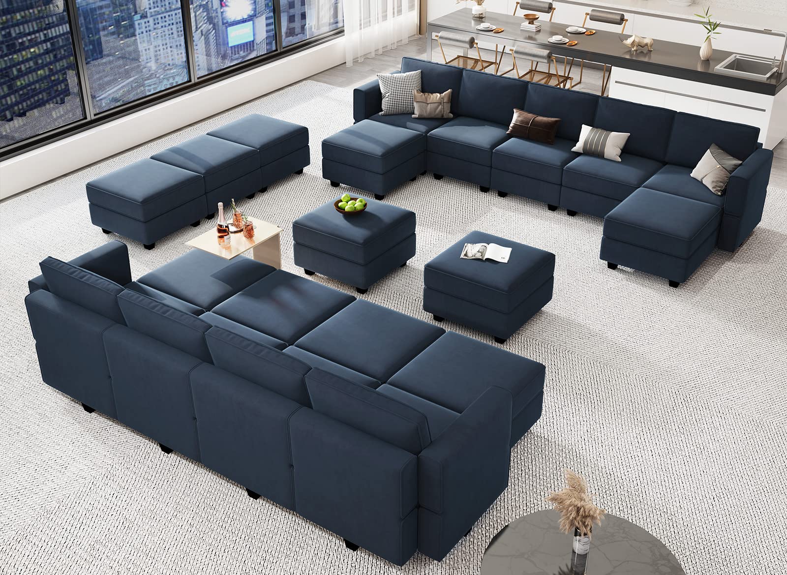 Belffin Modular Sectional Sofa with Ottomans Velvet Oversized U Shaped Sofa Couch with Storage Seats Sofa Set with Reversible Chaise Velvet Blue…