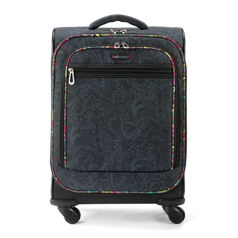 Sakroots On the Go 4 Piece Travel Bundle, Includes 21" Rolling Suitcase, Packable Large Tote, Medium & Small Pouches, Black Spirit Desert