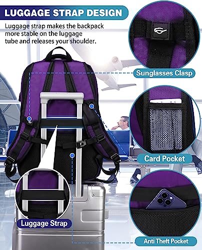 VANKEV Travel Backpack, Extra Large Laptop Backpack for Women Men,School College Business Work Bookbag Anti Theft TSA Approved Computer Bag Fits 17 Inch Laptop with USB Charging Port(Purple)