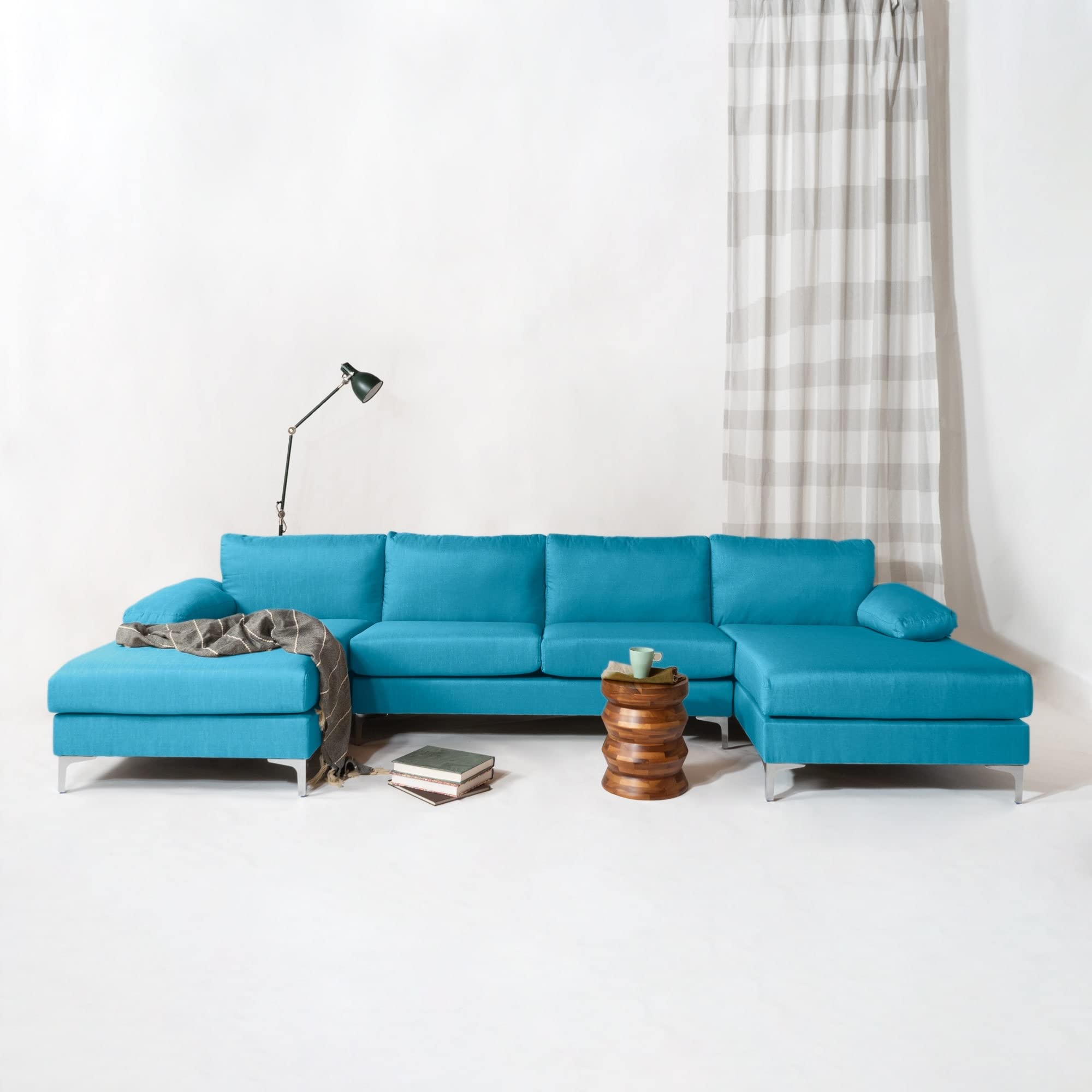 Casa Andrea Milano Modern Large Linen Fabric U-Shape Sectional Sofa, Double Extra Wide Chaise Lounge Couch