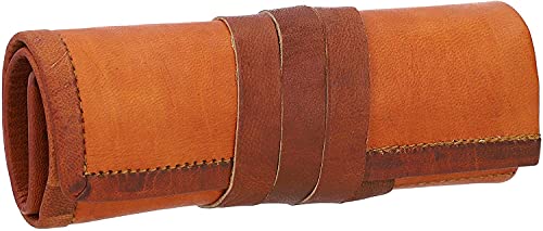 Vintage Stuff Genuine Leather Stationery Pencil Roll Case Handmade Art College Supplies Roll Wrap Pouch Holder Vintage Unisex Brown