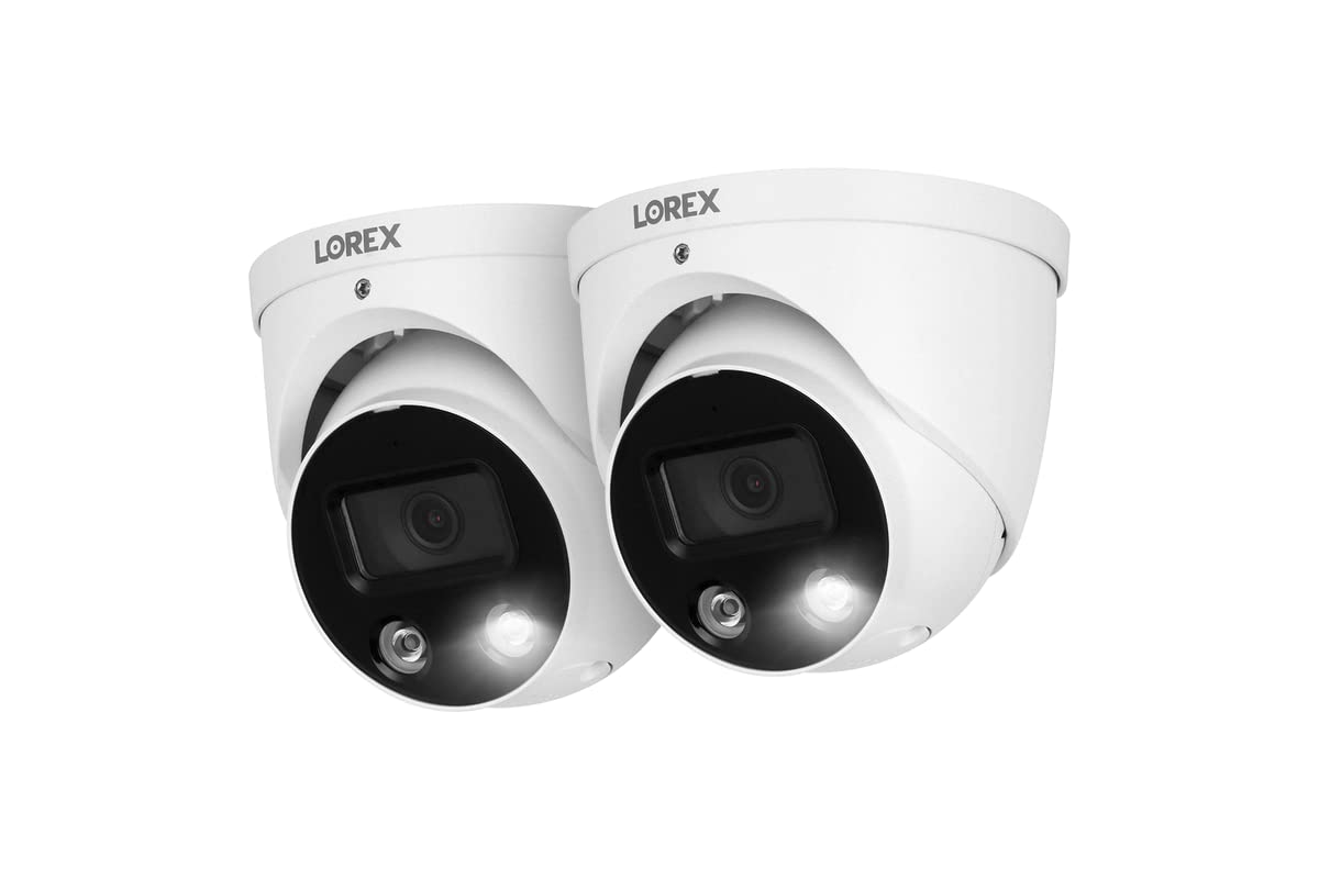 Lorex E893DD-2PK-W Indoor/Outdoor 4K Ultra HD Smart Deterrence IP Dome Camera with Smart Motion Detection Plus, 150ft Night Vision