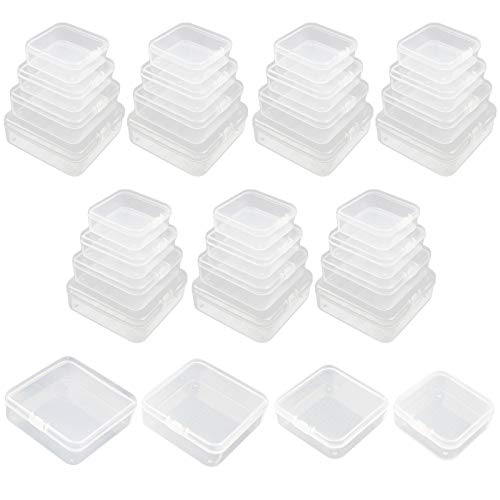 LJY 32 Pieces Mixed Sizes Square Empty Mini Clear Plastic Storage Containers Box Case with Lids for Small Items and Other Craft Projects