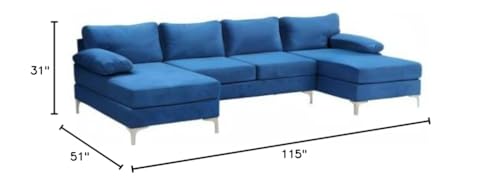 Novezza Home Modern Sectional U-Shaped Couch with Soft Velvet Fabric for Living Room Apartment, Sofa with Double Extra Wide Chaise and Comfortable Backrest, Large, Navy