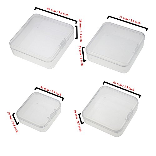 LJY 32 Pieces Mixed Sizes Square Empty Mini Clear Plastic Storage Containers Box Case with Lids for Small Items and Other Craft Projects