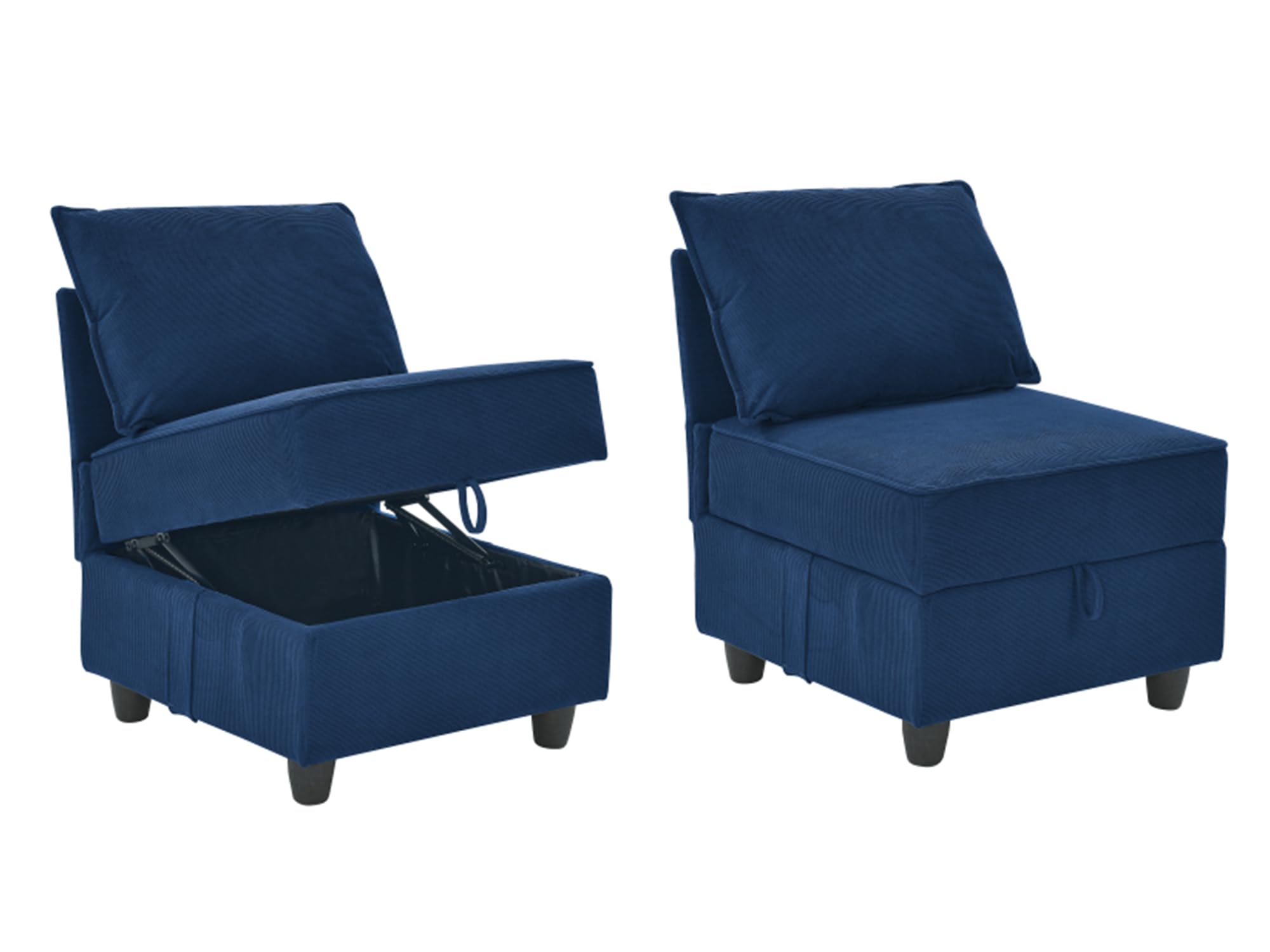 kevinplus 112.6" Modular Sectional Sofa Couch with Storage for Living Room, Modern Contemporary 4-Seat U-Shape Sofa Couch 2 Reversible Ottoman for Apartment, Corduroy Velvet, Navy Blue (2 Ottoman)