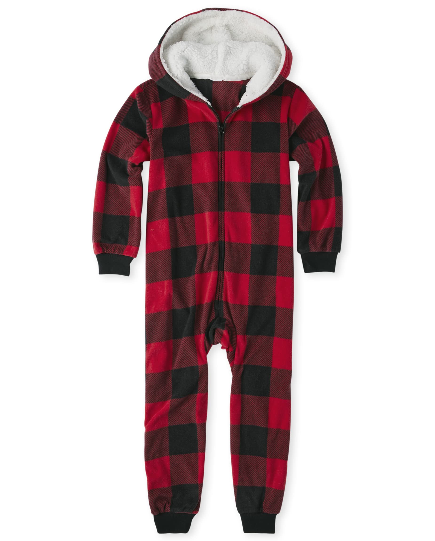 The Children's Place,Family Matching Chirstmas Holiday Fleece Pajamas Sets, Adult, Big Kid, Toddler, Baby,Kids - Onesie,RED/BLK BUFF,XX-Large