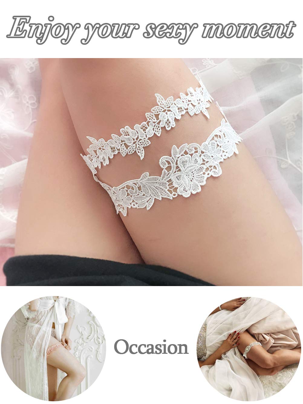 Kaei&Shi Wedding Garter,2 Pieces Lace Floral Bridal Garter For Bride White One Size
