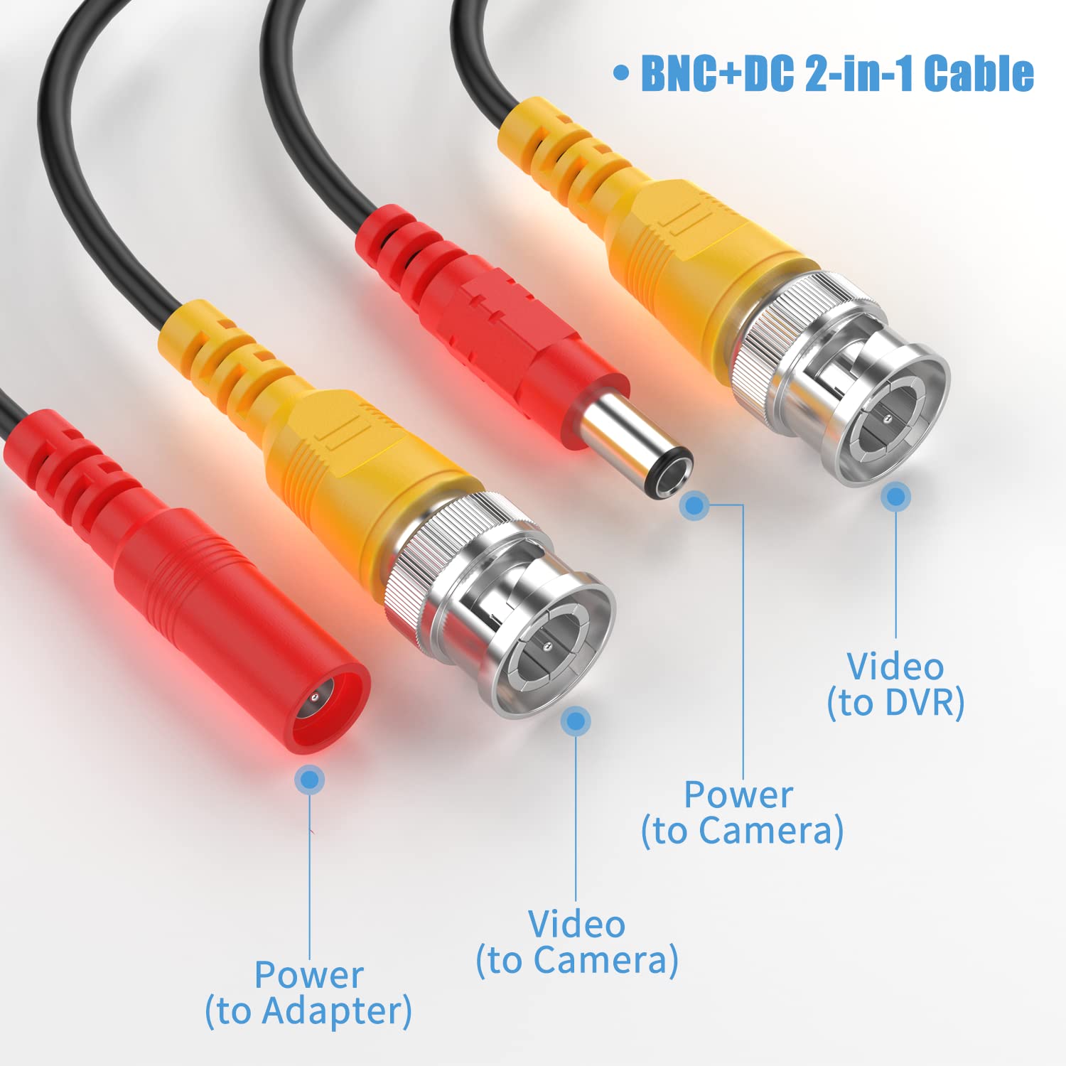 EKYLIN 16FT 5M Pre-Made 2-in-1 BNC Video + Power DC Extension Cable for CCTV Security Camera Home Surveillance Closed-Circuit TV System