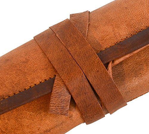 Vintage Stuff Genuine Leather Stationery Pencil Roll Case Handmade Art College Supplies Roll Wrap Pouch Holder Vintage Unisex Brown