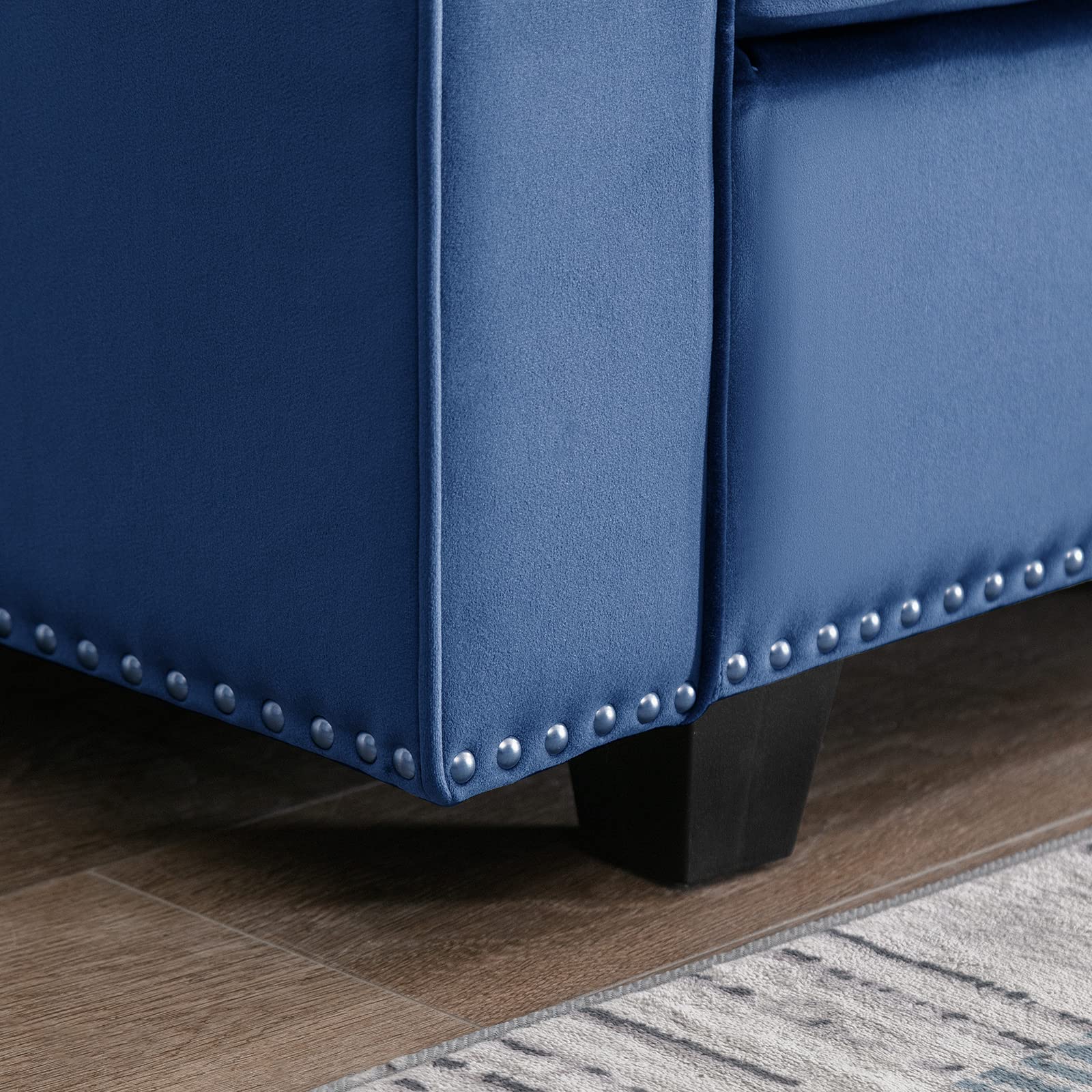 Horgaeo Reversible Sleeper Sectional Sofa, Modular U Shaped Couch with Storage Ottoman, Angle-Adjustable Armrest Velvet Fabric Sofa with Convertible Chaise for Living Room, Apartment, Studio (Blue)