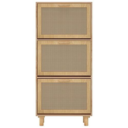 VRAXO Shoe Cabinet Brown 20.5"x9.8"x45.3" Engineered Wood&Natural Rattan,Shoe Racks & Organizers-46.2lbs