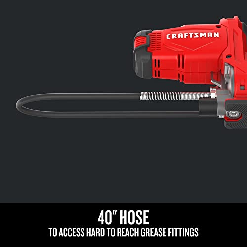 CRAFTSMAN V20 Grease Gun Kit, Cordless, 40" Hose, 10,000 Max PSI, Battery and Charger Included (CMCGG001D1)