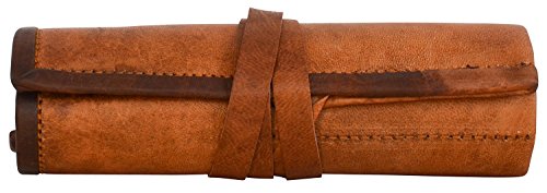 Vintage Stuff Genuine Leather Stationery Pencil Roll Case Handmade Art College Supplies Roll Wrap Pouch Holder Vintage Unisex Brown