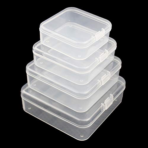 LJY 32 Pieces Mixed Sizes Square Empty Mini Clear Plastic Storage Containers Box Case with Lids for Small Items and Other Craft Projects