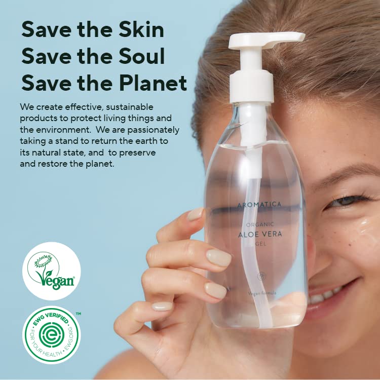 AROMATICA Organic Aloe Vera Gel Gift Set 300ml each – Vegan Body Moisturizer for Irritated Skin, After-Sun Skin Care