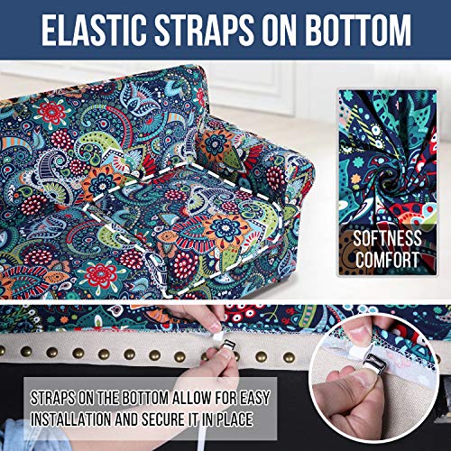 hyha Couch Cover, Floral Pattern, Stretch, Printed, 4 Pieces, Sofa Slipcovers, for 3 Separate Cushion Couch, Washable Furniture Protector for Dogs(Paisley Floral)