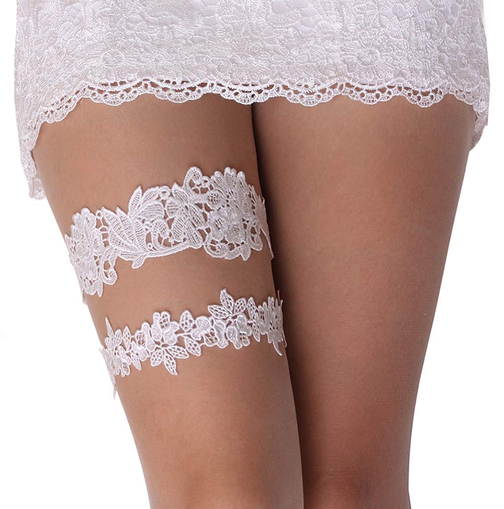 GARGALA Wedding Garters for Bride Bridal Lace Garters Set White Garter Size Optional (S)