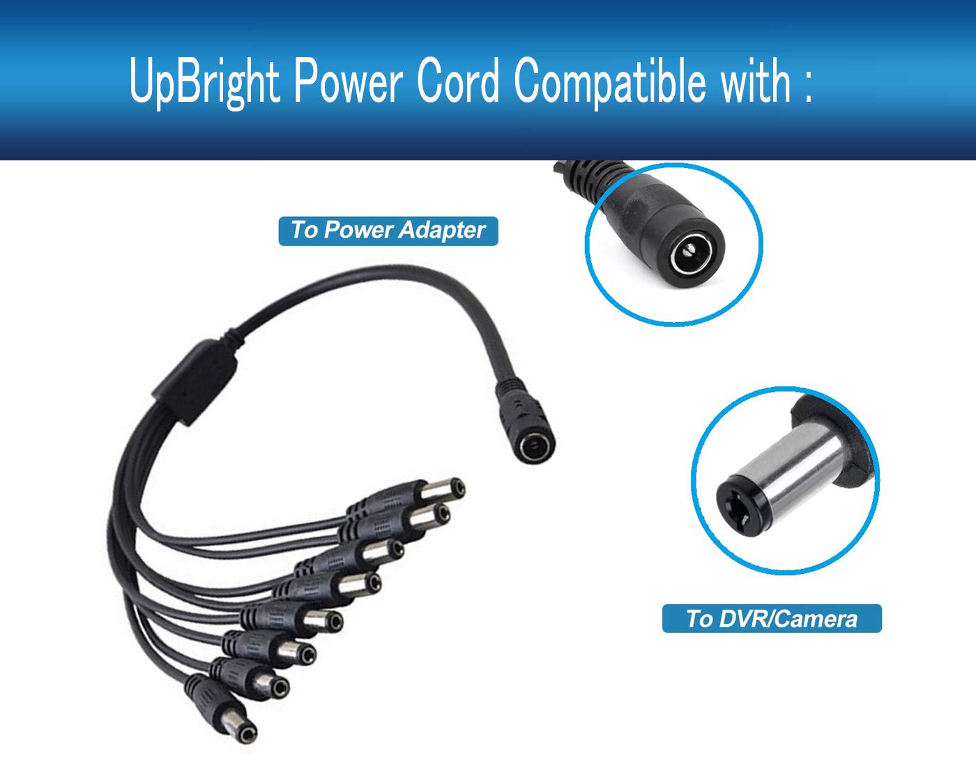 UpBright 12V 5A AC/DC Adapter Power Supply 8 Way Compatible with CCTV Security IP IR Camera DVR Swann Lorex FLIR Samsung Q-See LTE-DVR4-R LTE-DVR8-R DVR8-4575 LKB343 LHV2000 LAB223 LHV1000 CS-1205000
