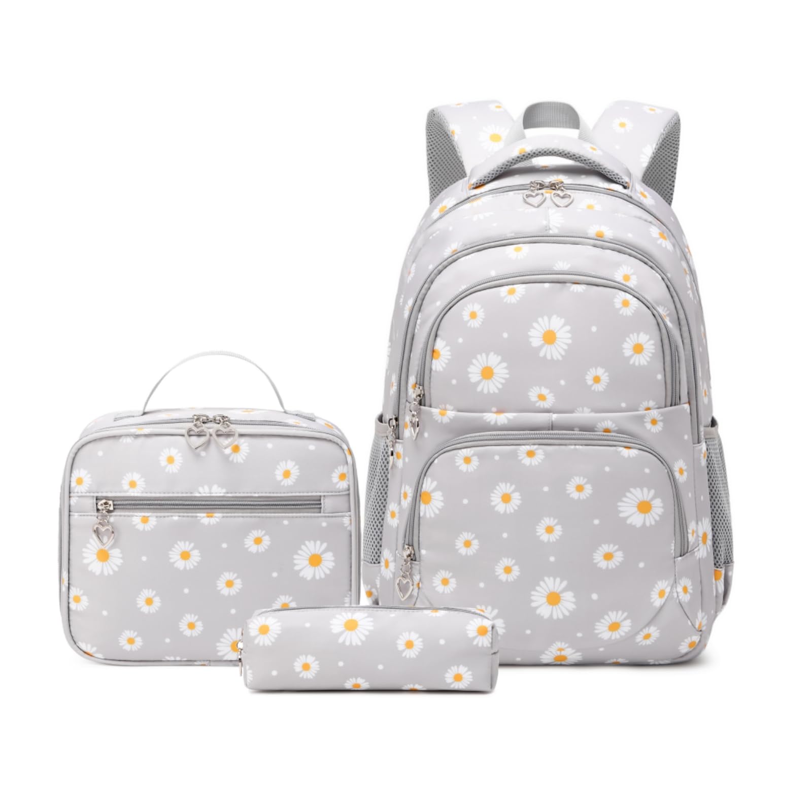 Armbq Daisy Kids Backpack for Girls, Multi Pocket School Bags with Lunch Box for Elementary, Teen Girls Bookbag Set