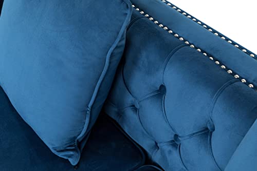 Modern U-Shape Sectional Sofa,Large Modular Sofa Velvet Couch Set with 5 Pillows and Metal Feet,Extra Wide Chaise Lounge Couch with Button Tufted and Nailhead Trim for Apartment Living Room,Blue