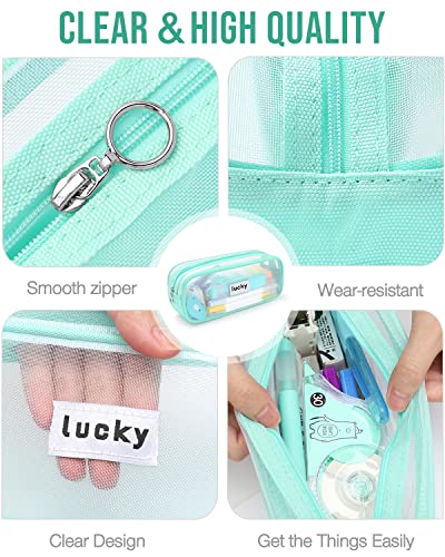 DGDFLDGC Mesh Pencil Pouch Clear Case Kawaii Accessories Bag Makeup Big Office College School Gift for adults Teen Girl Boy (DG 003)