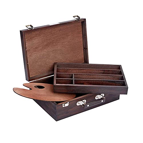 KINGART Studio Wood Art Storage Box, 2-Tier Case with 10 Dividers, Espresso Finish
