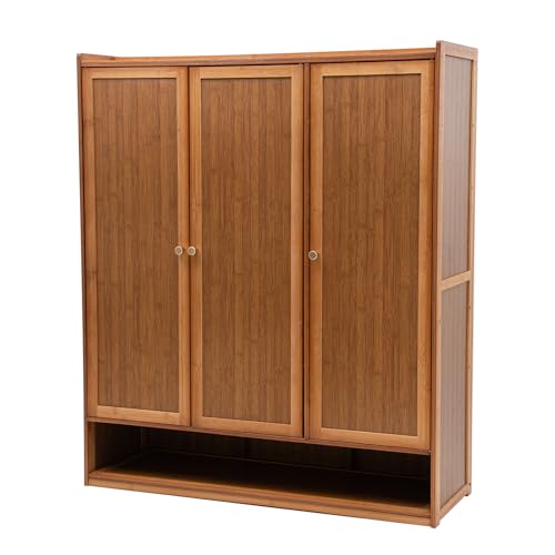 HaroldDol Bamboo Shoe Storage Cabinet with 3 Doors, Shoe Floor Storage Organizer Rack for 30 Pairs Entryway Hallway, 35.4 * 12.6 * 42.1in