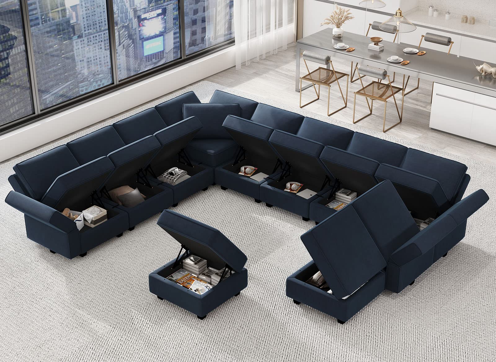 Belffin Modular Sectional Sofa with Ottomans Velvet Oversized U Shaped Sofa Couch with Storage Seats Sofa Set with Reversible Chaise Velvet Blue…