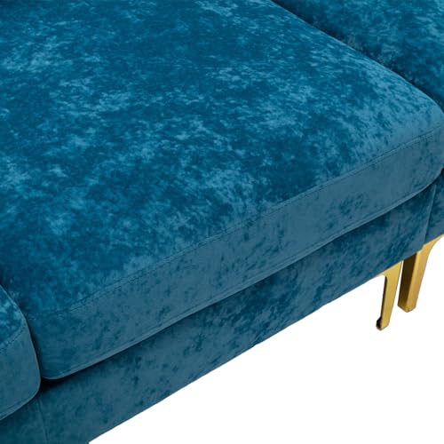 i-POOK 114.42" Polyester U Shaped Sectional Couch, 4 Seat Convertible Sofa with Removable Ottoman and 6.3" Thick Soft Cushion, Deep Seat Comfy Couches for Living Room, Teal Blue