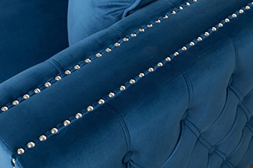 Modern U-Shape Sectional Sofa,Large Modular Sofa Velvet Couch Set with 5 Pillows and Metal Feet,Extra Wide Chaise Lounge Couch with Button Tufted and Nailhead Trim for Apartment Living Room,Blue