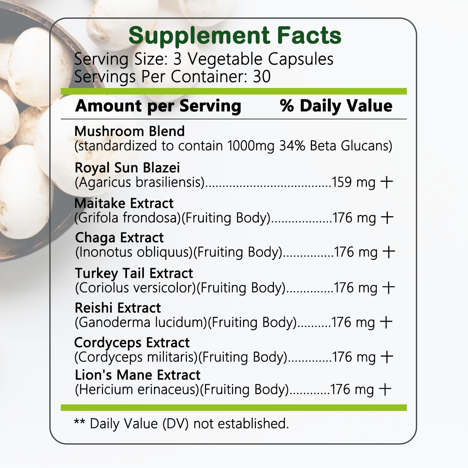 Salate Lion's Mane Supplement Organic Mushroom Extract for Memory and Focus, Concentration & Immune Support Brain Capsules with 100% Fruit Bodies & Extracts