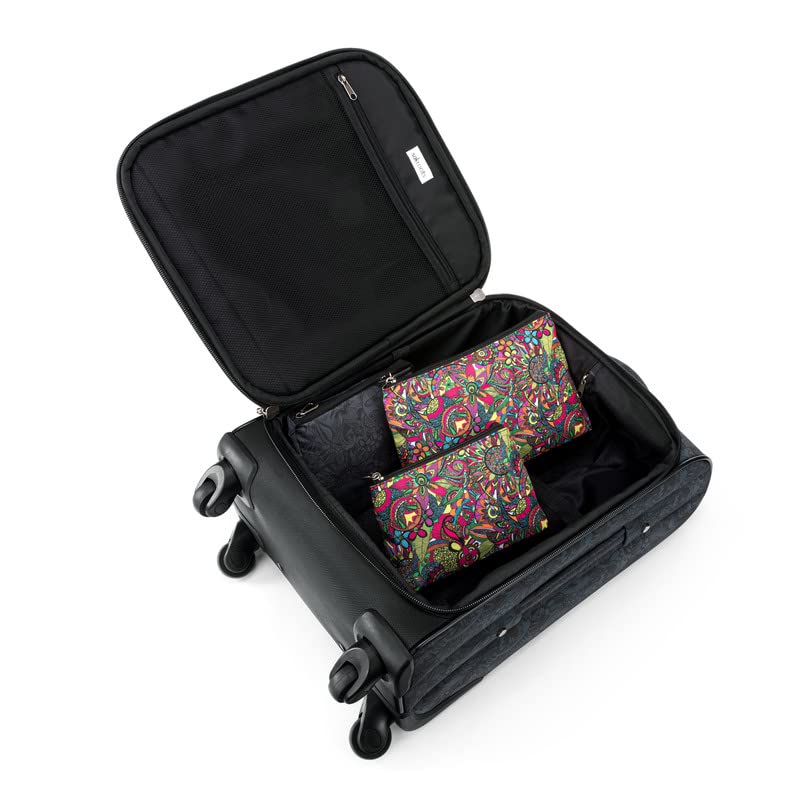 Sakroots On the Go 4 Piece Travel Bundle, Includes 21" Rolling Suitcase, Packable Large Tote, Medium & Small Pouches, Black Spirit Desert