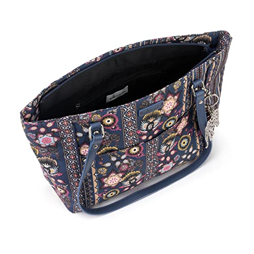 Sakroots Tote Bag in Eco-Twill, Large & Roomy with Zip Closure, Sustainable & Durable Design, Lining Made from Recycled Materials, Navy Tapestry World