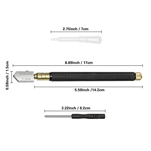 ZUZUAN Glass Cutter 2mm-20mm, Upgrade Glass Cutter Tool, Pencil Style Oil Feed Carbide Tip for Glass Cutting/Tiles/Mirror/Mosaic