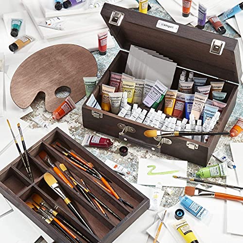 KINGART Studio Wood Art Storage Box, 2-Tier Case with 10 Dividers, Espresso Finish