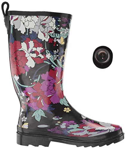 Sakroots Women's Rhythm Rain Boot, Black Flower Power, 8