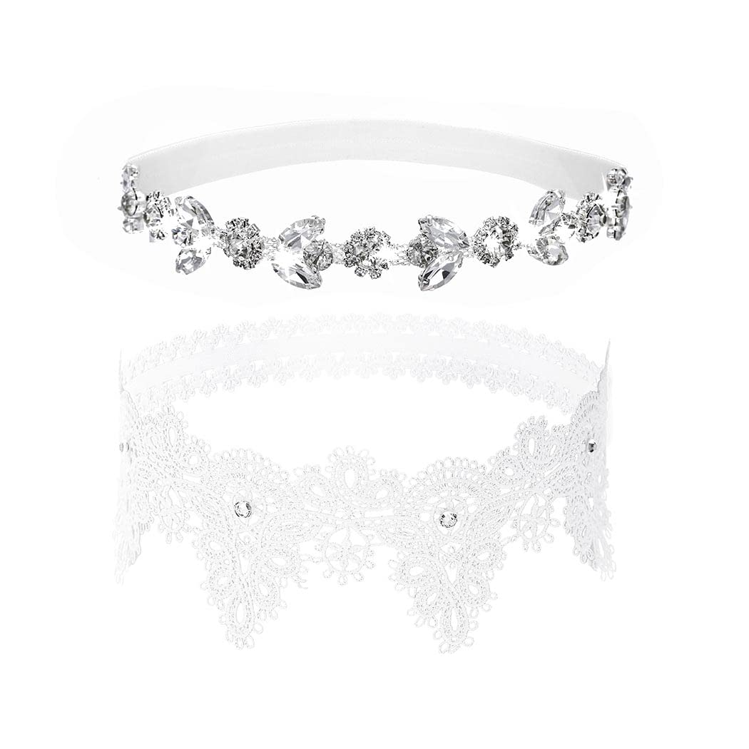 Campsis Wedding Rhinestone Garter Set White Bride Lace Leg Band Crystal Thigh Decor Prom Party for Bridal and Bridesmaid(Silver)