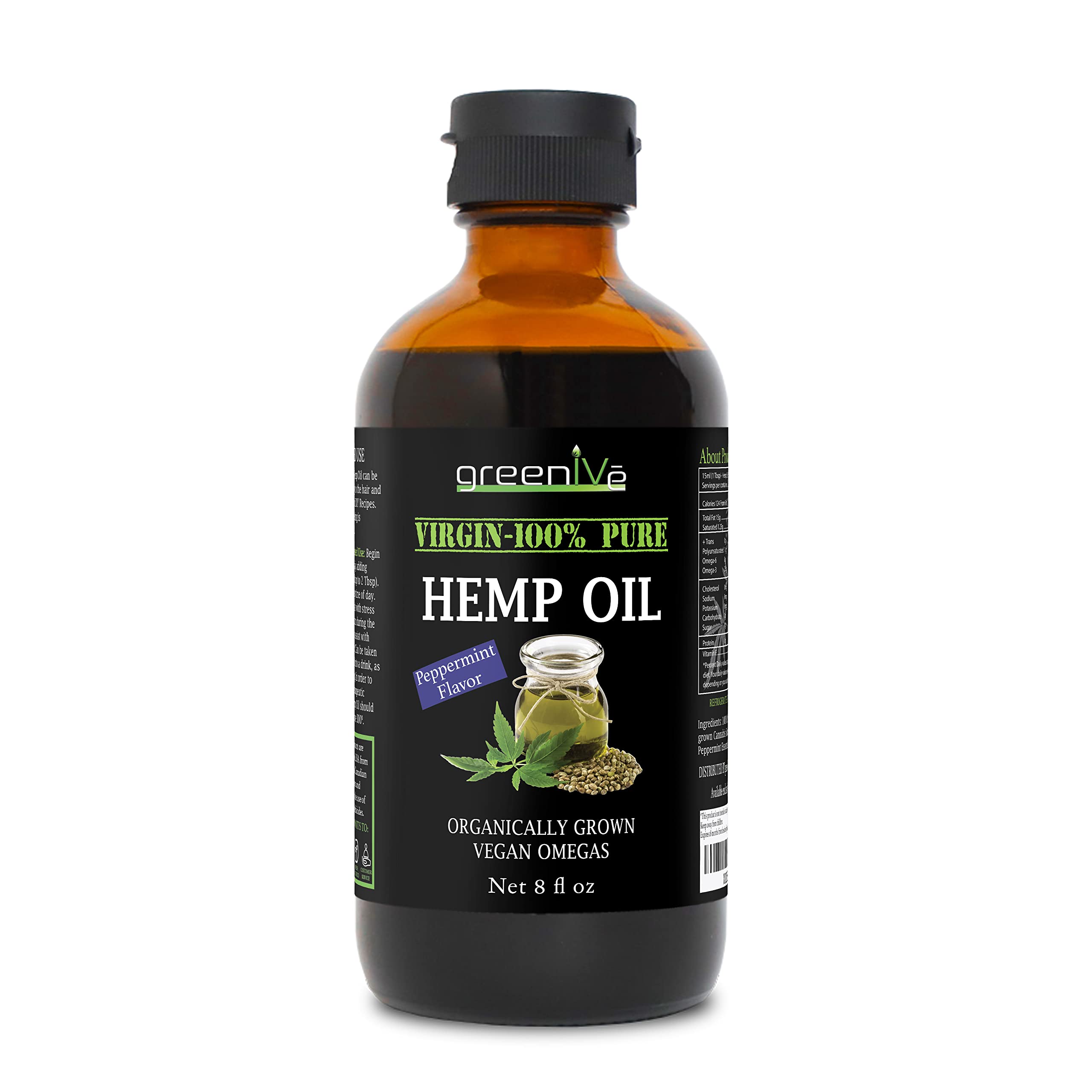 GreenIVe Organically Grown Peppermint Hemp Oil 224,000mg 100% Pure Cold Pressed Strong Results (8oz Peppermit)